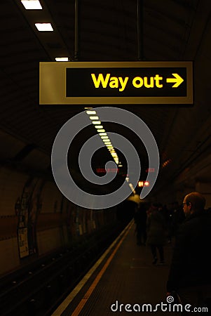 LONDON - March 2018. Electrical Sign Way Out Sign In Metro London Train ...