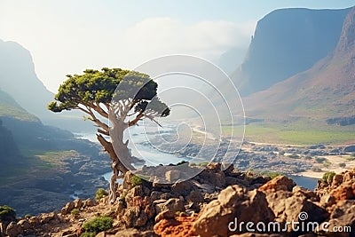 Bonsai Tree Grow On Mountainous Cliff AI Generated Stock Photography ...