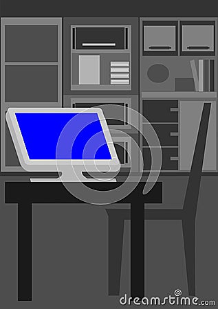 Lonely Personal Computer In Dark Room. Cartoon Vector | CartoonDealer ...