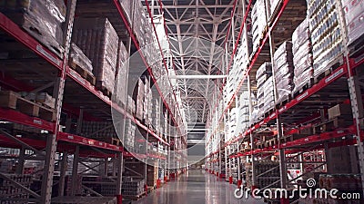 Long Storage Corridor between Rows of Shelves with Goods Stock Video ...