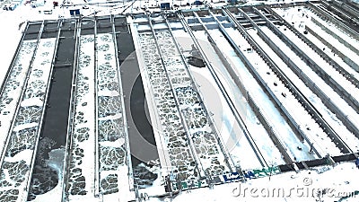 Long Water Basins at Wastewater Treatment Plant in Winter Stock Footage ...