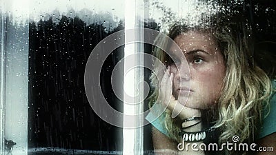 Longing girl a rainy day stock video. Video of lonesome - 55221135