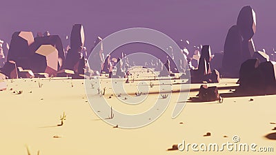Loop Animation of Passing Cartoon Rocks with Sand Desert, 3d Rendering ...