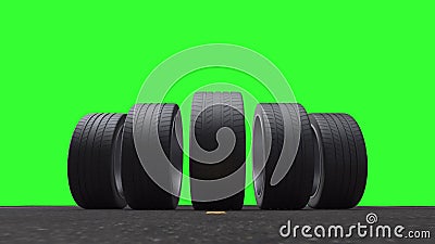 Loop Car Tires Rolling on Asphalt in the Summer on a Green Background ...