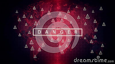 Looped Video with Animated Signs of Danger on the World Map. Stock ...