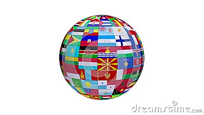 Looping and Rotating Globe with All World Countries Flags with White ...