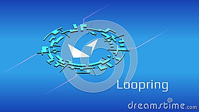 Loopring LRC Isometric Token Symbol Of The DeFi Project In Digital Circle On Blue Background ...