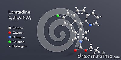 Loratadine Molecule 3d Rendering, Flat Molecular Structure With ...