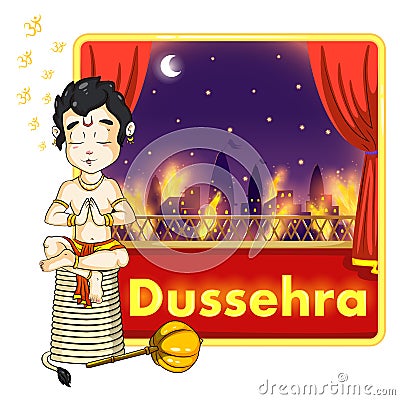 Lord Hanuman Burning Lanka With Fire On His Tail Vector Illustration ...