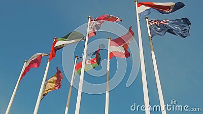 A Lot of Flags of Different Countries, Flags Flap in the Wind. Slow ...