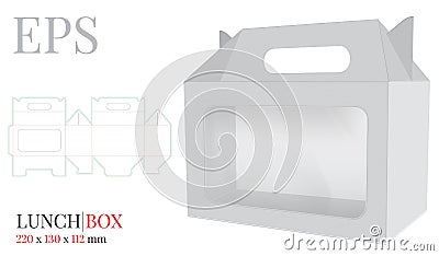 Lunch Box With Handle With Window Template, Vector With Die Cut / Laser ...