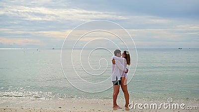 Lovers Guy and Girl Run Towards Each Other Along the Beach Stock ...