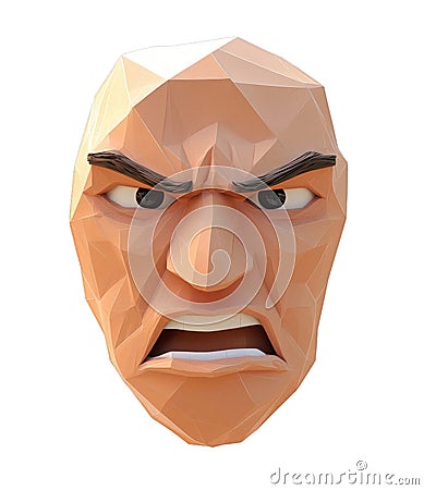 A Low-poly, Angry Face Is Shown In A Front View, Isolated On A ...