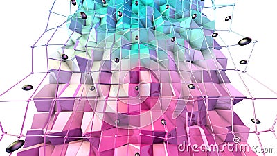 Low Poly 3D Surface with Flying Grid or Mesh and Black Spheres As ...