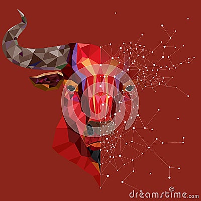 Low Polygon Red Bull Head With Geometric Pattern- Vector Illustr Stock ...