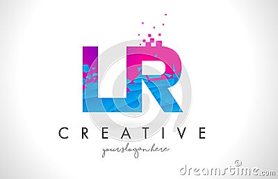 LR L R Letter Logo With Shattered Broken Blue Pink Texture Design ...