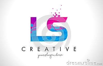 LS L S Letter Logo With Shattered Broken Blue Pink Texture Design ...