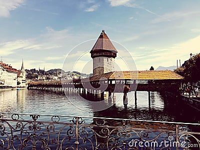 Lucerne Famous Bridge And Tower Stock Image | CartoonDealer.com #148226023