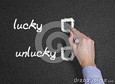 Lucky And Unlucky Handwritten With White Chalk Black Background Stock ...