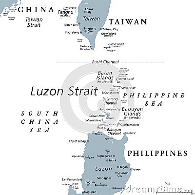 Luzon Strait, Strait Between Luzon And Taiwan, Gray Political Map ...