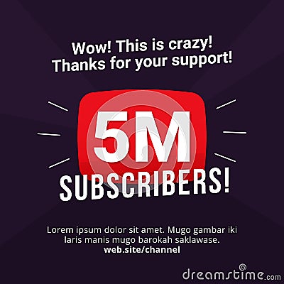 5M Subscribers Celebration Background Design. 5 Million Subscribe Stock ...