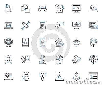 Machine System Line Icons Collection. Automation, Robotics, Mechanization, Integration ...