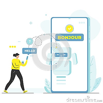 Machine Translation, Flat Vector Illustration. Artificial Intelligence ...