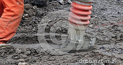 Machine, Vibratory Hammer Power Tool, during Sidewalk Stock Footage ...
