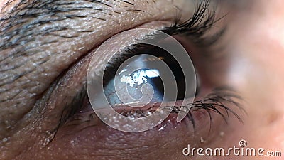 Macro Brown Eye Opening and Blinking in Slow Motion. Man is Opening and ...