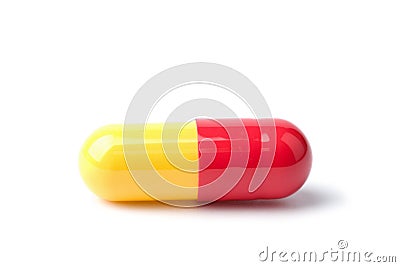Macro Of Red And Yellow Capsule Pill Isolated Stock Photos - Image: 7109253