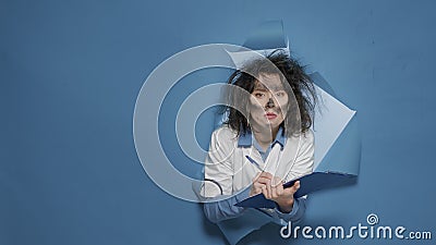 Mad Goofy Scientist Taking Notes On Papers After Dangerous Explosion ...