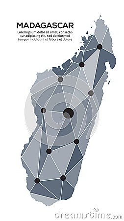 Madagascar Communication Network Map. Vector Image Of A Low Poly Global Map With City Lights ...