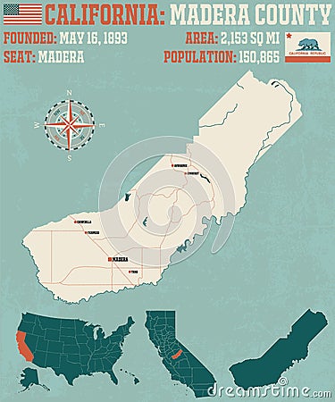 Madera County Map In California. Vector Illustration | CartoonDealer ...