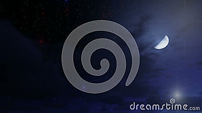 Magical Night Sky with Stars and Half Moon Stock Video - Video of light ...