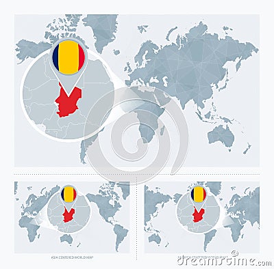Magnified Chad Over Map Of The World, 3 Versions Of The World Map With ...