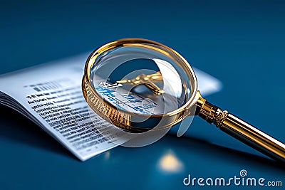 Magnified Document Inspection On Simple Blue Background Stock ...