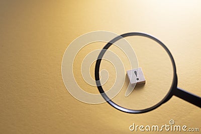 Magnifying Glass Focused On Exclamation Mark On Yellow Background Stock ...
