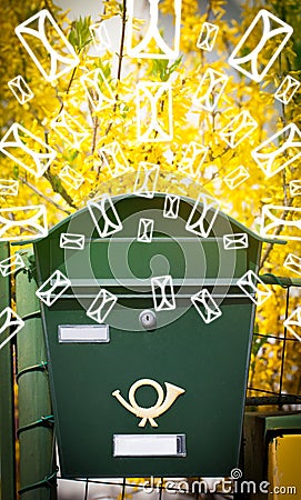 Mailbox With Letter Icons On Glowing Green Background Royalty-Free ...