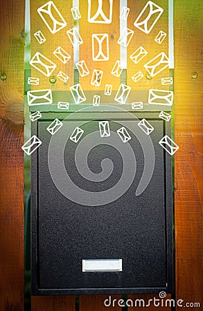 Mailbox With Letter Icons On Glowing Green Background Stock Photo ...