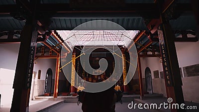 The Main Altar Inside the Red Chinese Monastery with Yellow and Chinese ...
