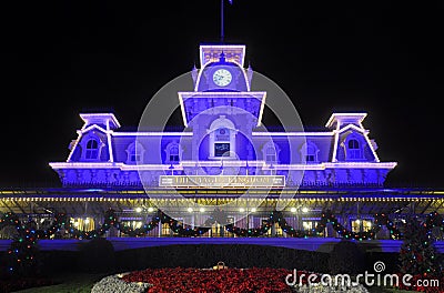 Main Entrance Of Magic Kingdom Of Disney At Night Editorial Image ...
