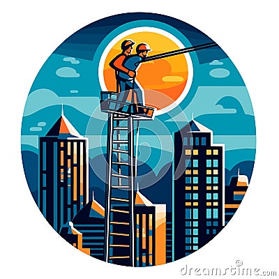 Maintenance On A High Rise Building. Dangerous Work At Heights On ...