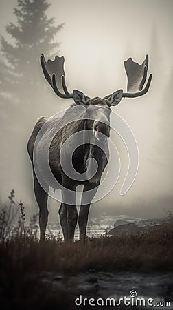 Majestic Moose Standing In Mist: A Symbol Of Solitude And Antlers ...