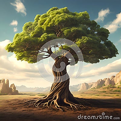A Majestic Tree With Roots , Symbolizing Strength And Its Deep ...