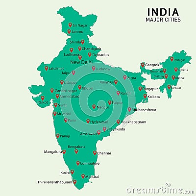 Major Cities Of India In The Map Vector Illustration | CartoonDealer ...