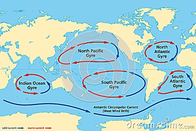 Major Ocean Gyres, World Map, Of The Five Most Notable Ocean Gyres ...