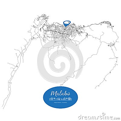 Malabo,Equatorial Guinea,Streets Roads Map With Location Pin Vector ...