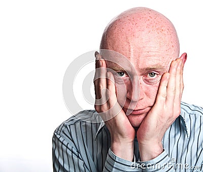 Male Concern Hands Face On White Back Drop Royalty Free Stock Image ...