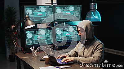 Male Hacker Thief Breaking through Cyber Security Server Stock Video ...