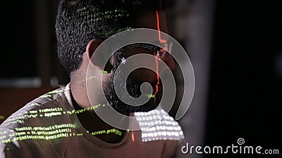 Male Hacker Works on a Computer with Data on Screens. Stock Video ...